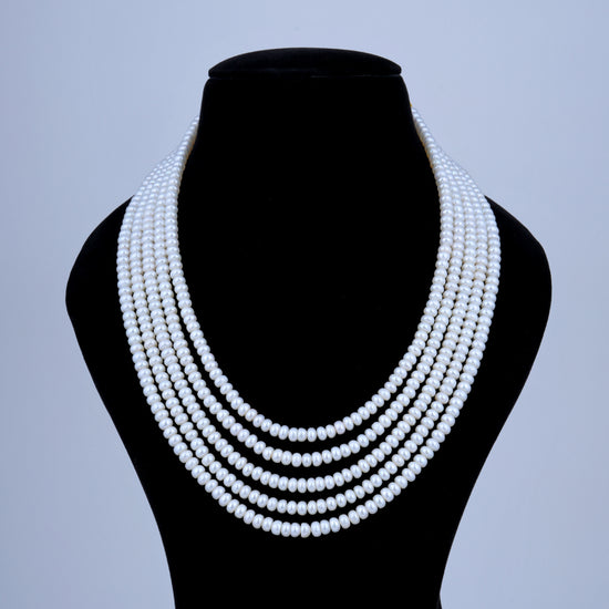 5 line White Flat Pearl Mala – PJE Jewels